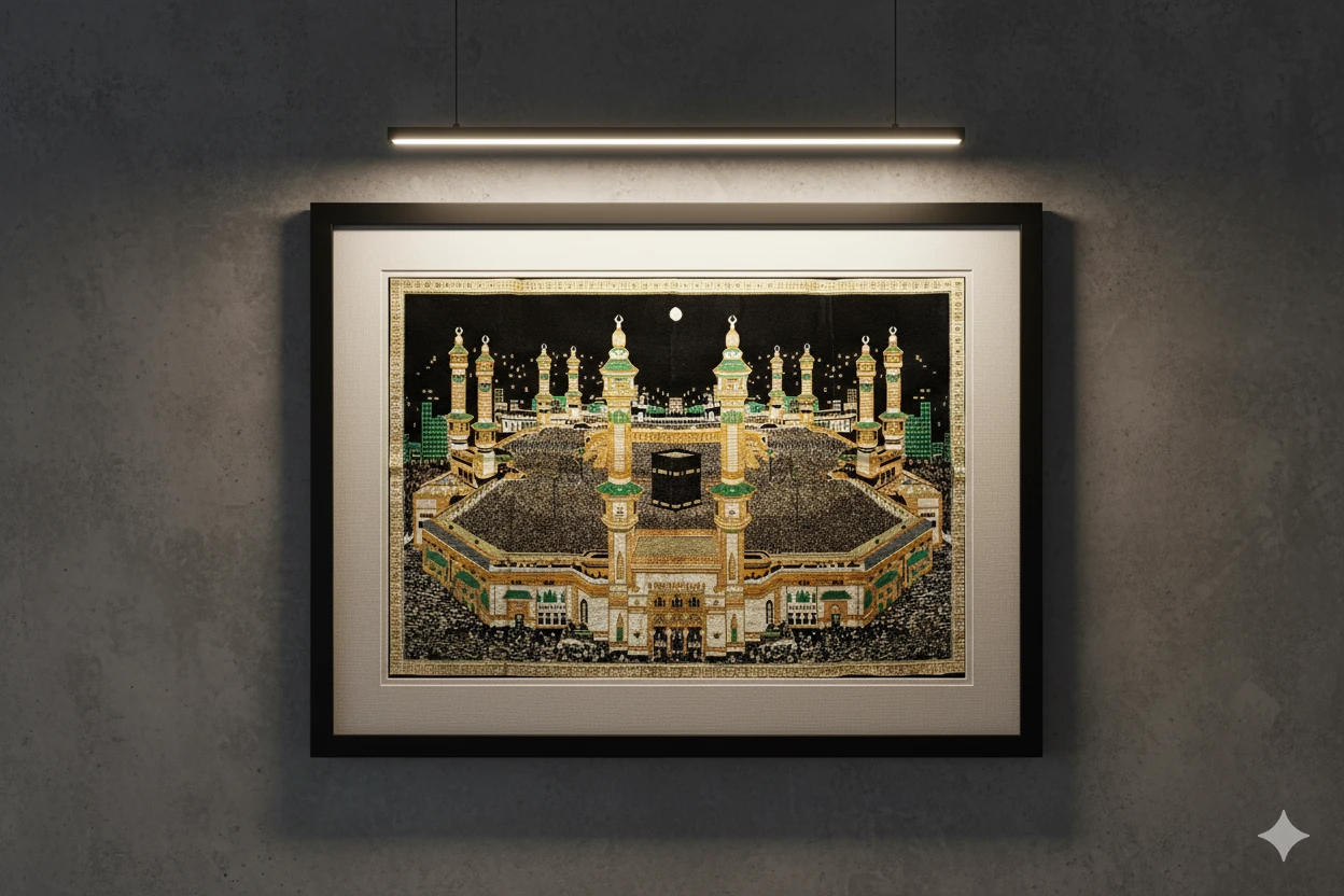 Handmade Kaaba & Grand Mosque Wall Art | Black Velvet Islamic ...