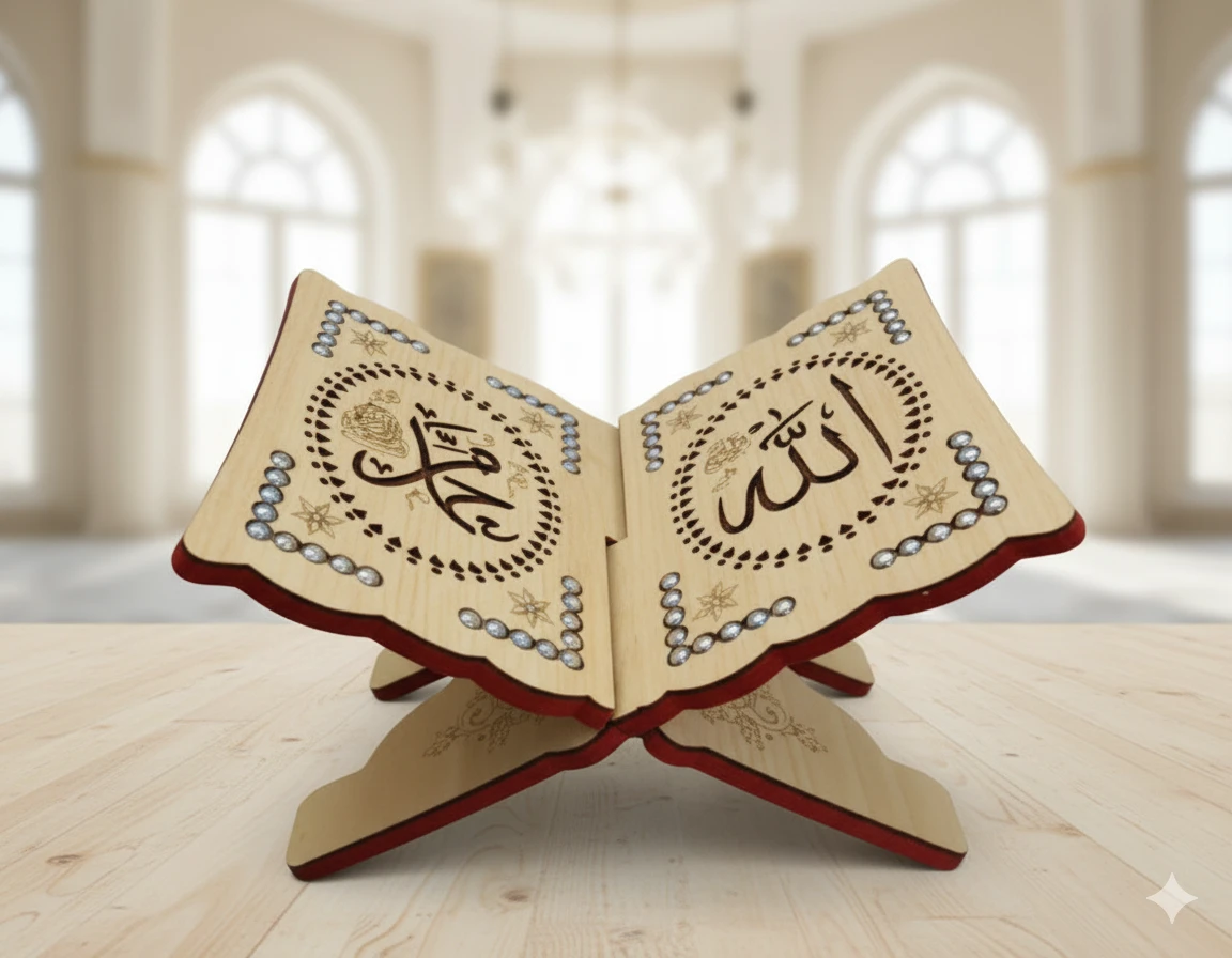 Handcrafted Folding Wooden Rehal (Quran Stand) with Allah & Muhammad ...